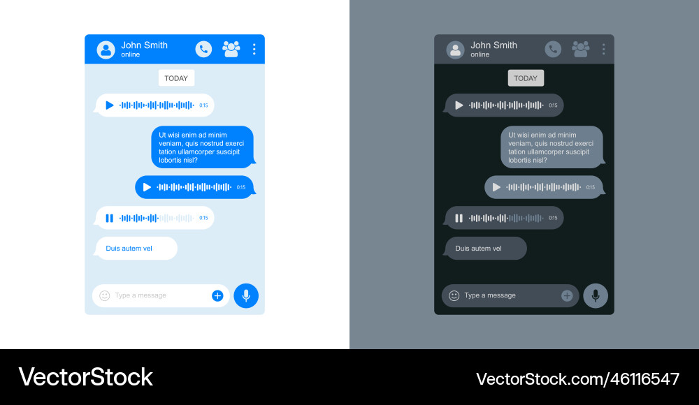 Voice message chat interface for messenger Vector Image