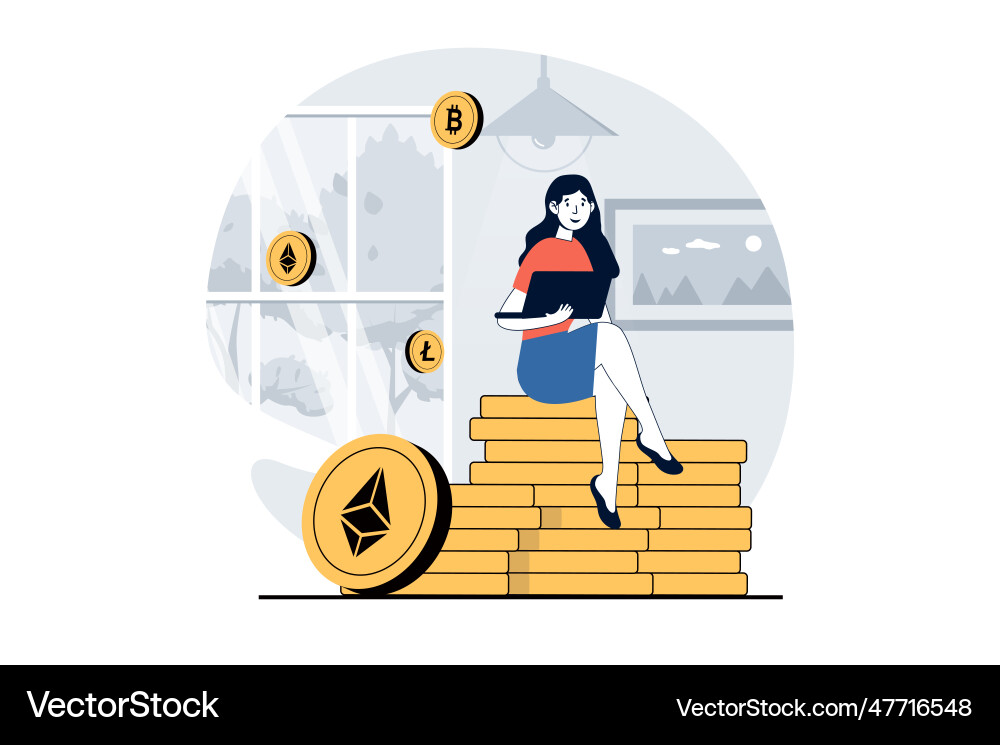 Cryptocurrency mining concept with people scene Vector Image