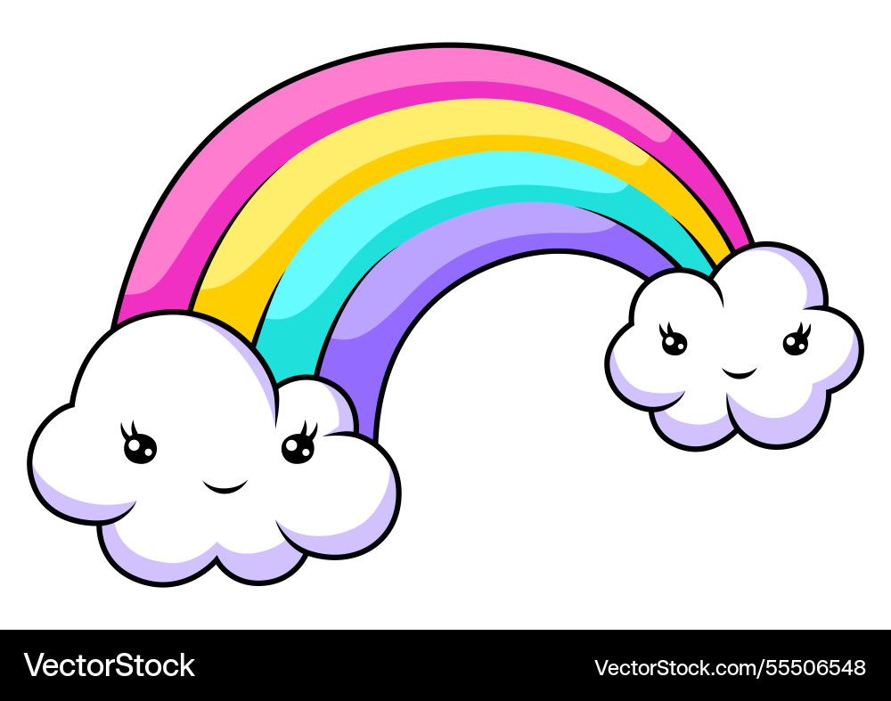 Cute kawaii rainbow with clouds Royalty Free Vector Image