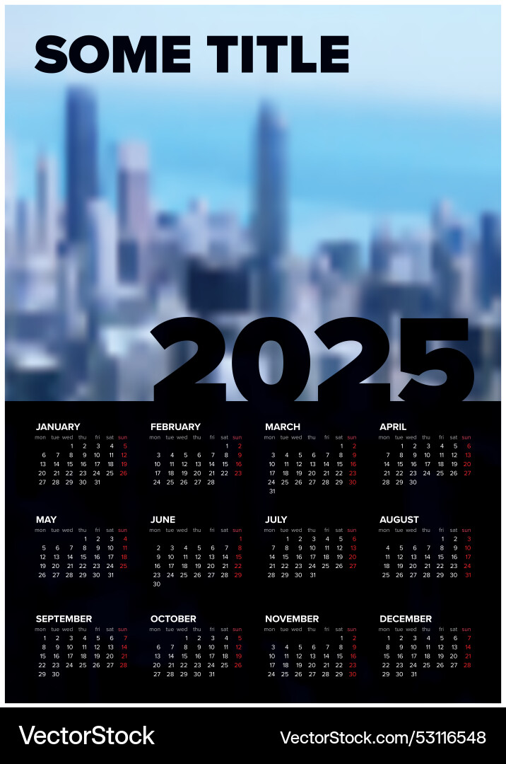 Dark vertical calendar template for the year 2025 Vector Image