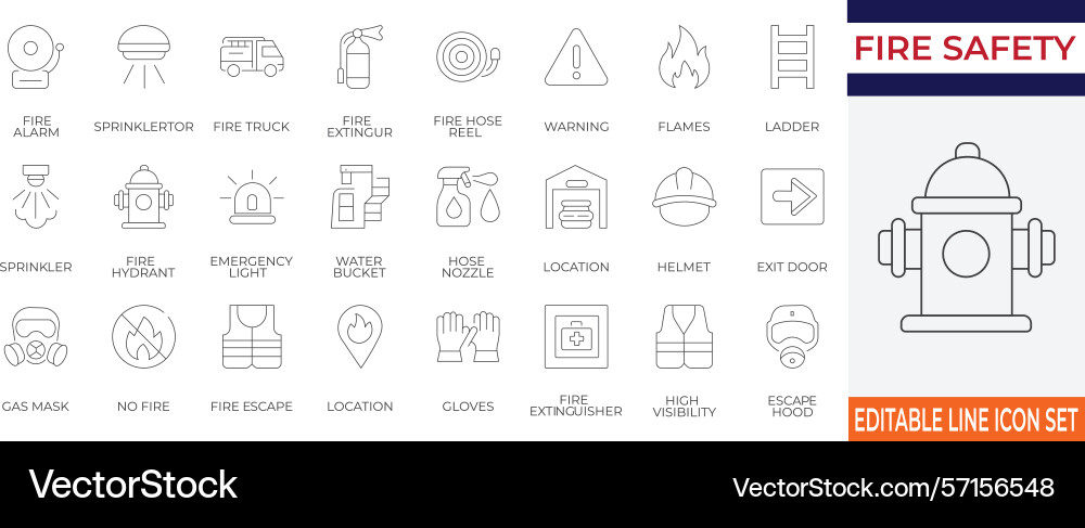 Essential fire safety line icons set Royalty Free Vector