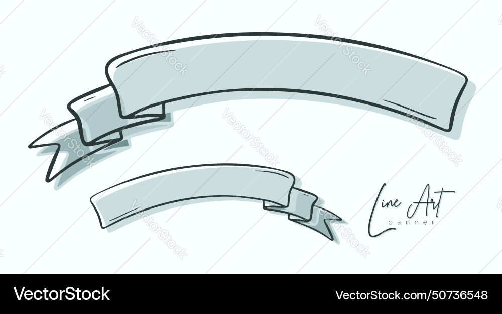Hand drawn line art ribbon banner Royalty Free Vector Image