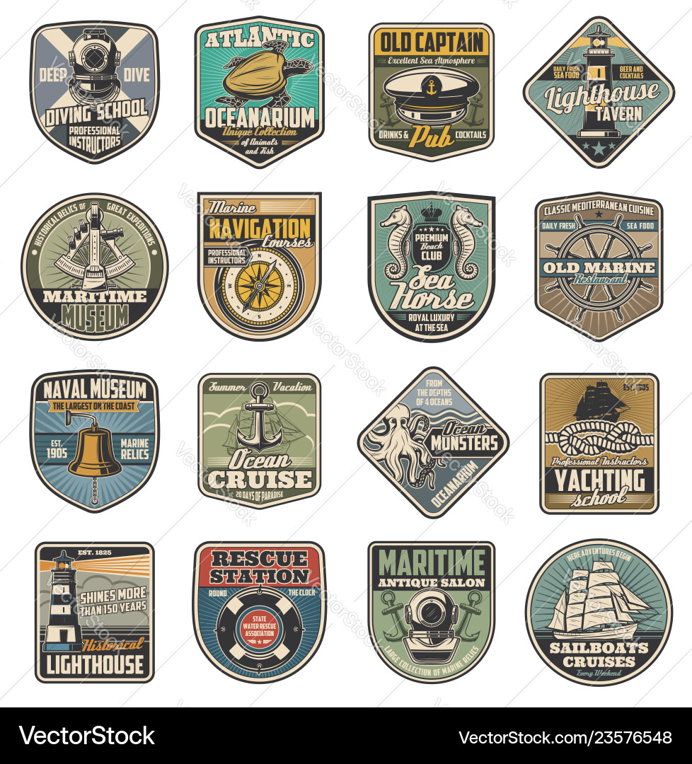 Isolated nautical icons marine heraldry Royalty Free Vector