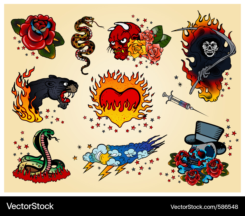 Set of tattoos Royalty Free Vector Image - VectorStock