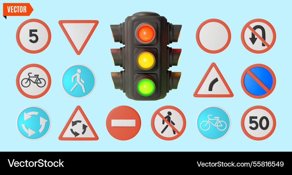 3d rules concept traffic light and different road Vector Image