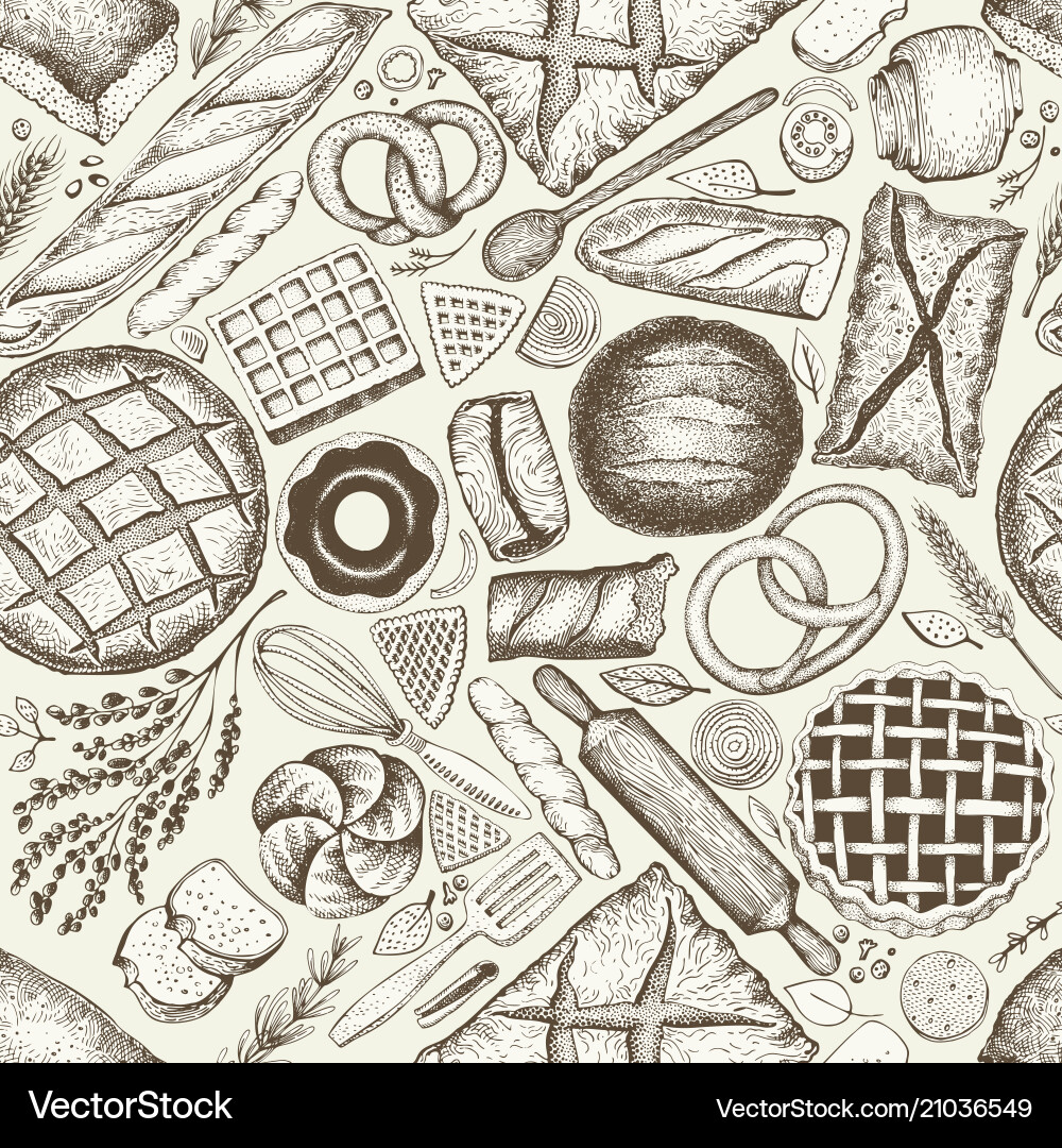 Bakery top view background hand drawn Royalty Free Vector