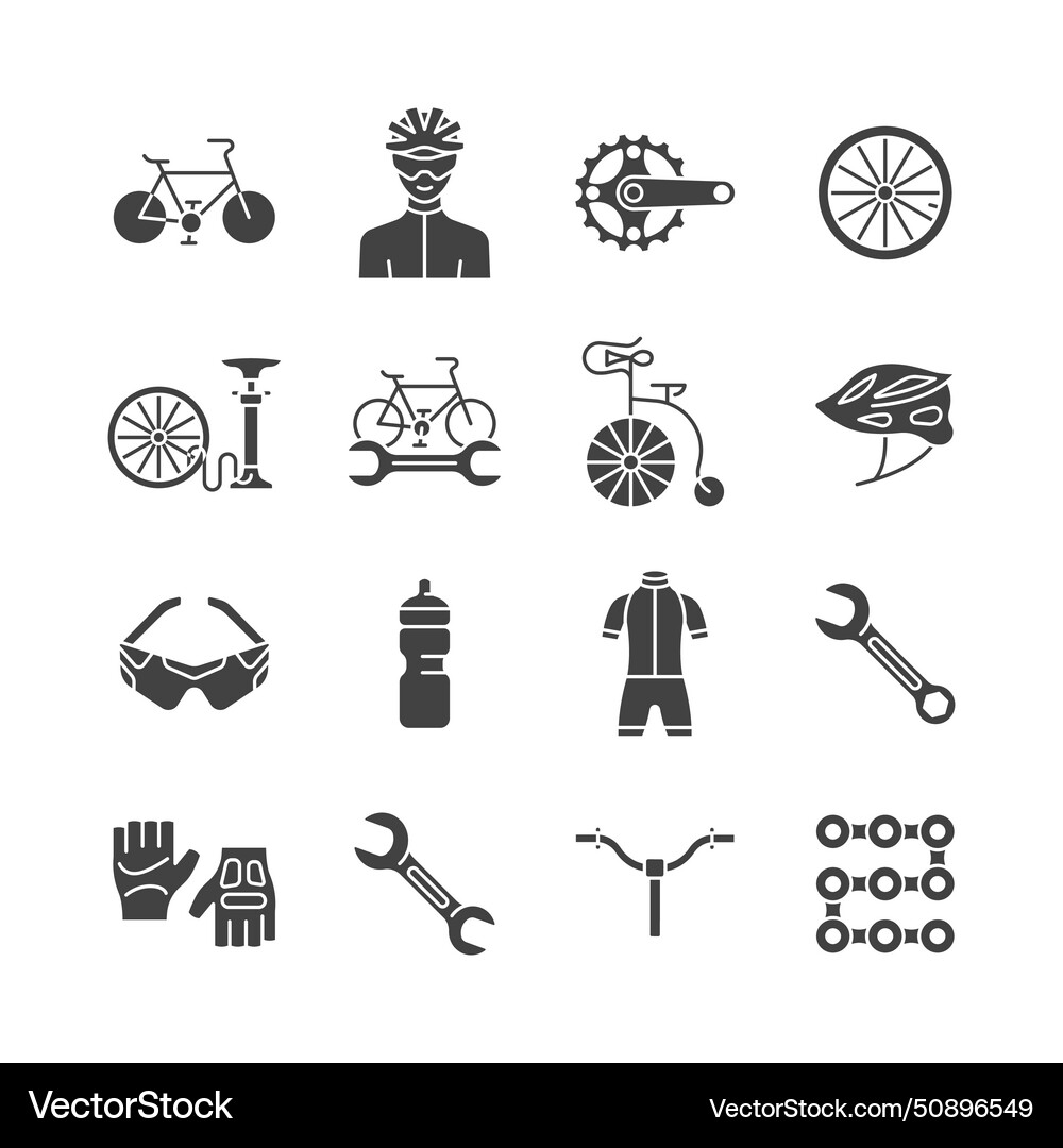 Bicycle glyph icon set bike symbol collection Vector Image