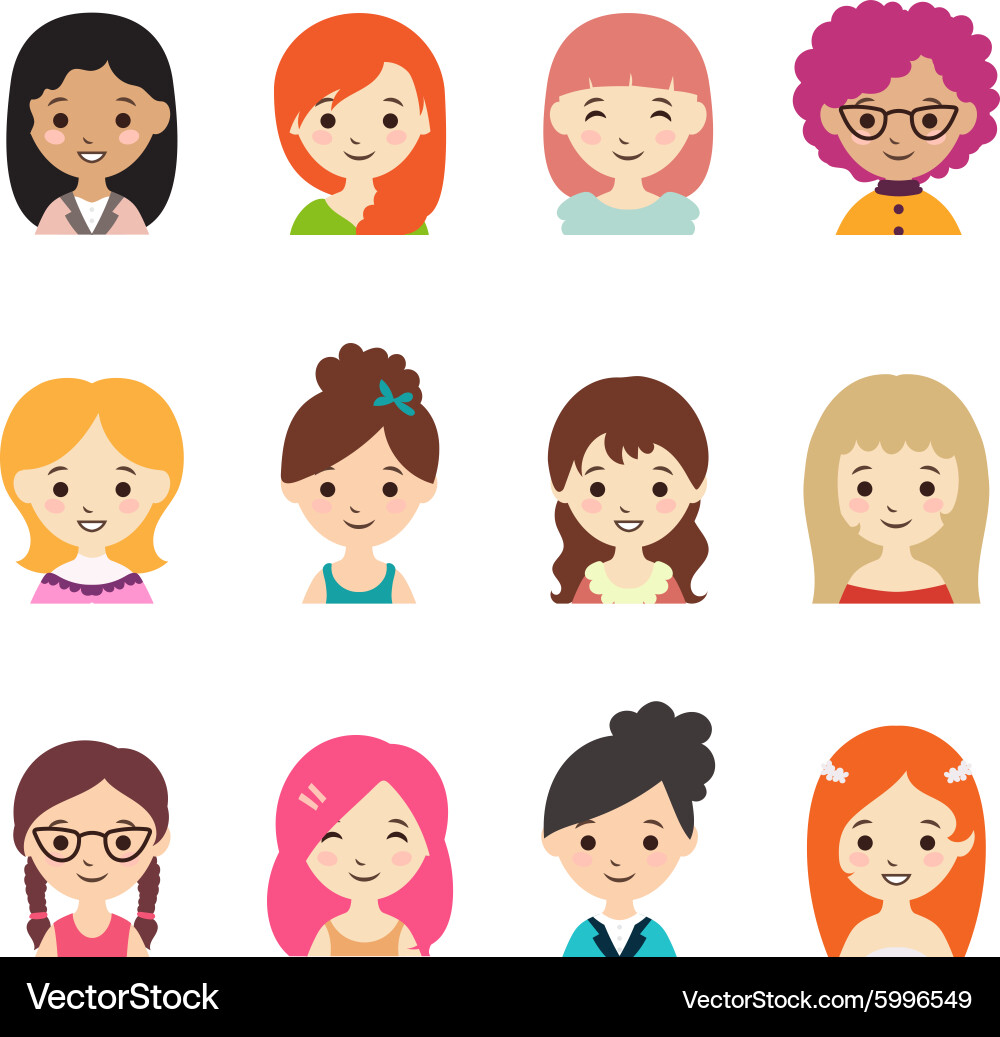 Collection of different avatars with women Vector Image