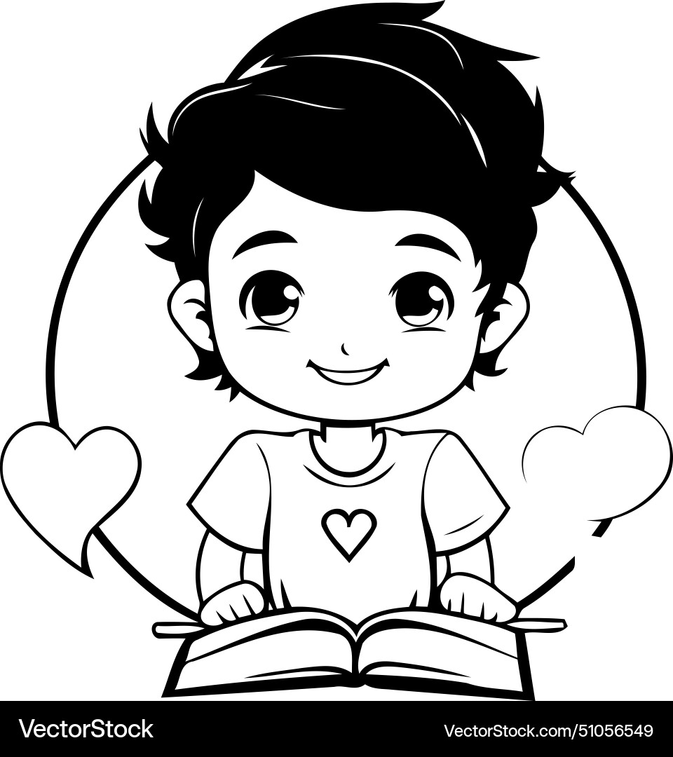 Cute boy reading a book in cartoon style Vector Image