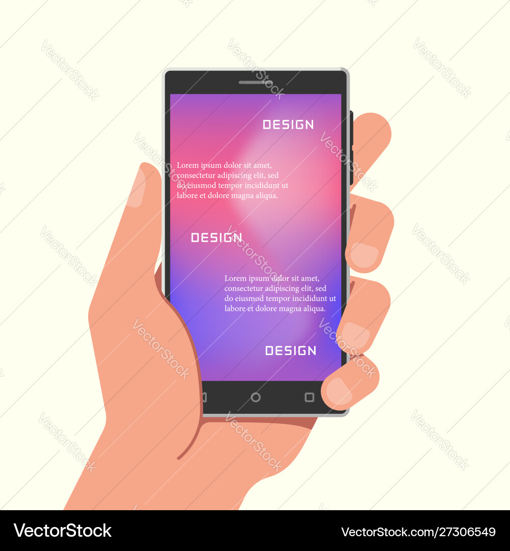 Hand holding phone with gradient mesh wallpapers Vector Image