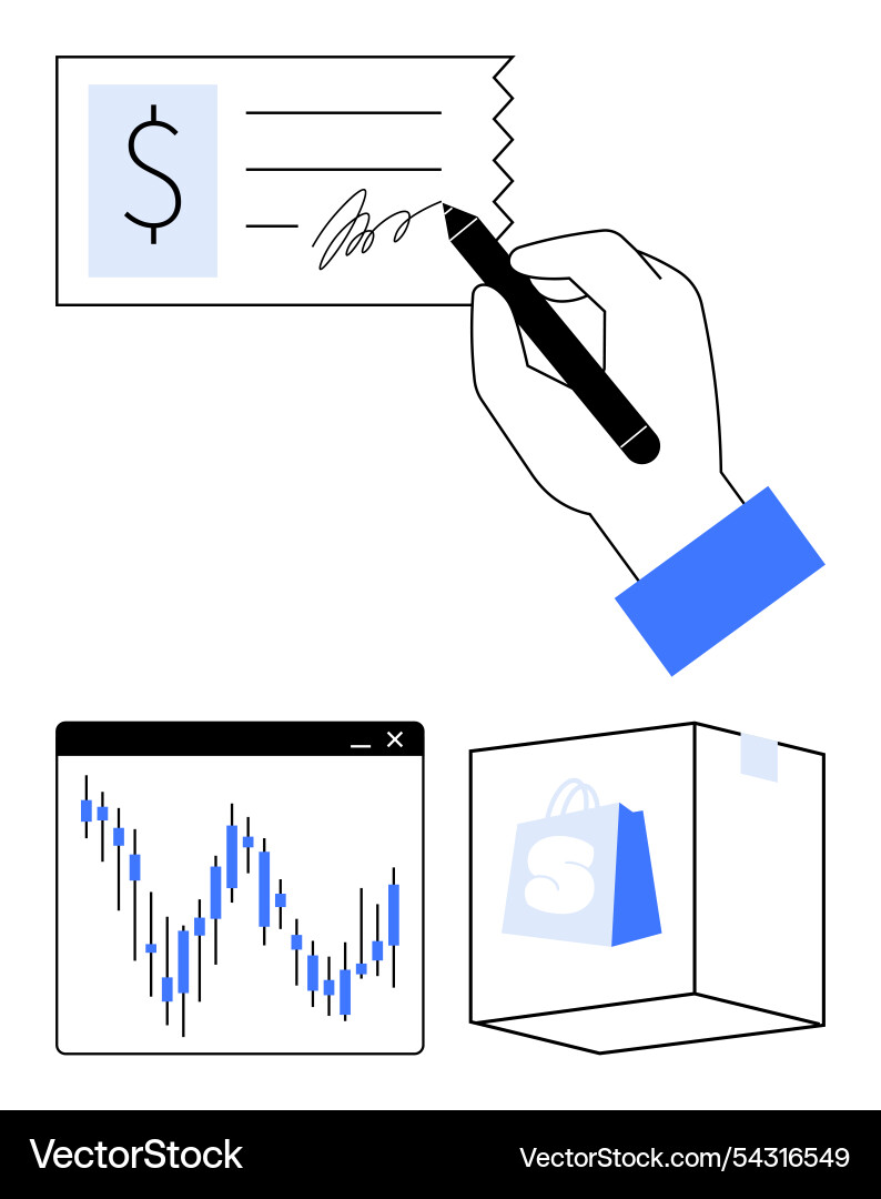 Hand signing document financial chart Royalty Free Vector