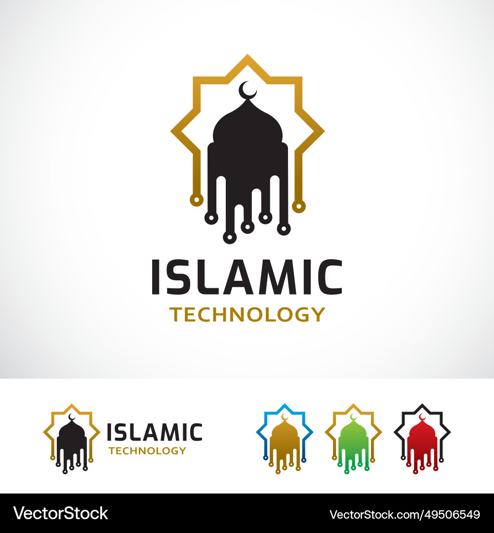 Islamic technology logo design template Royalty Free Vector