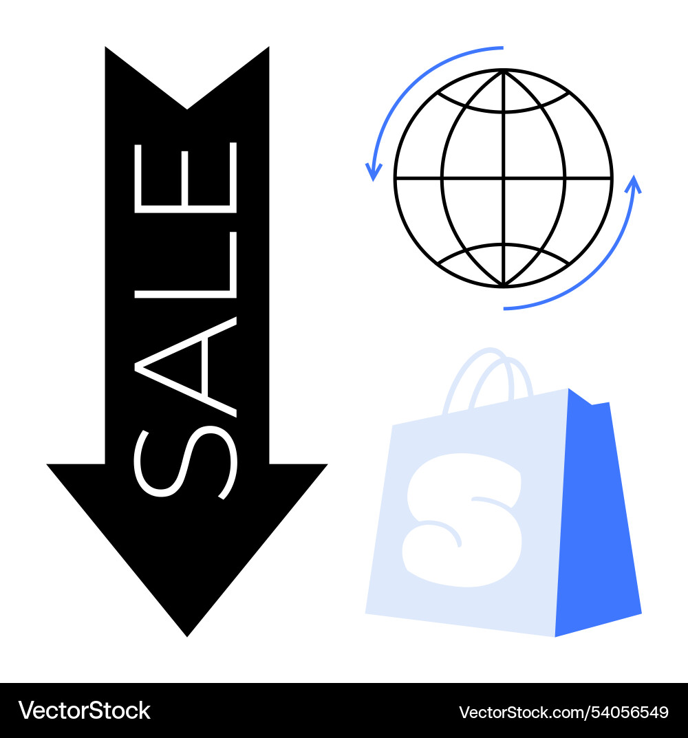 Large black arrow with word sale pointing down Vector Image