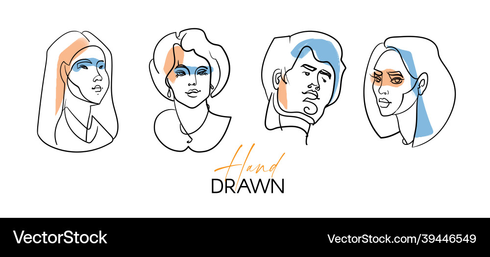 Line portraits set contemporary drawing in modern Vector Image