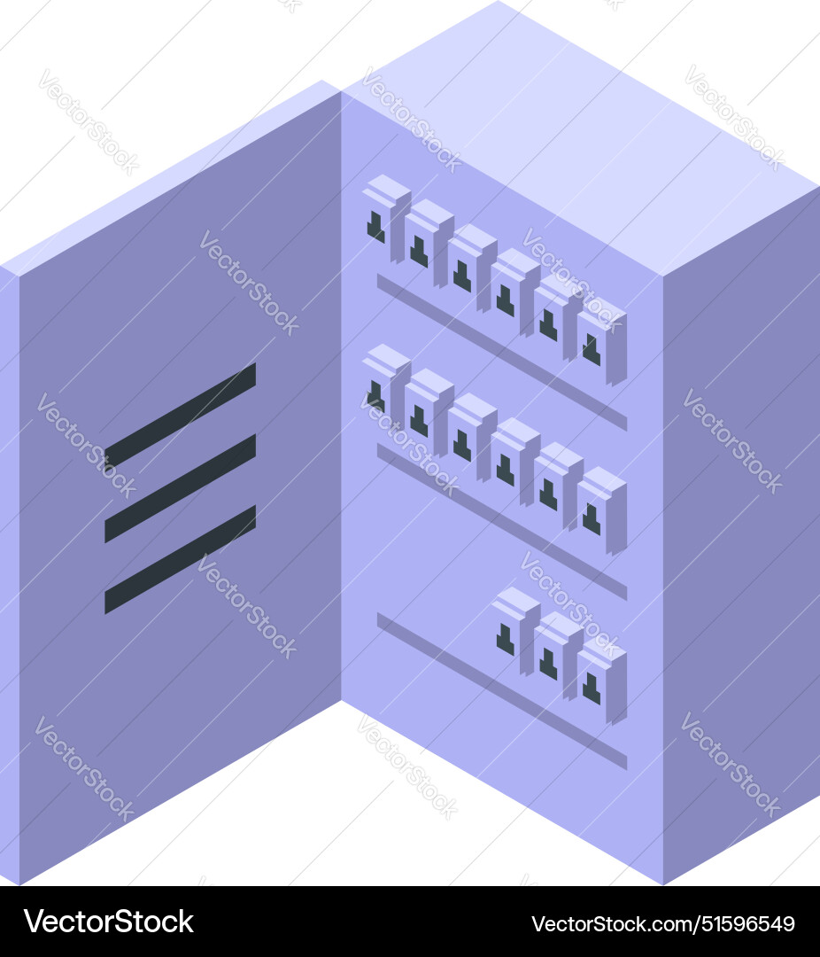 Open electrical panel showing circuit breakers Vector Image