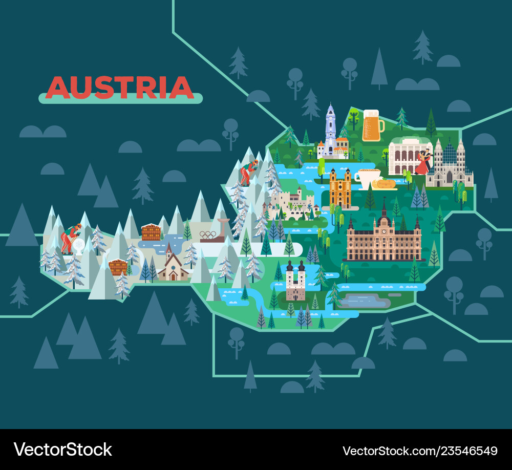 Travel map with landmarks of austria Royalty Free Vector