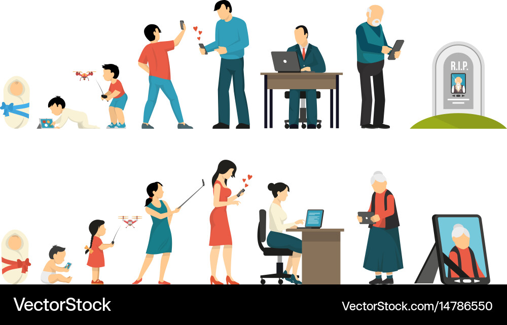 Generations and gadgets composition Royalty Free Vector