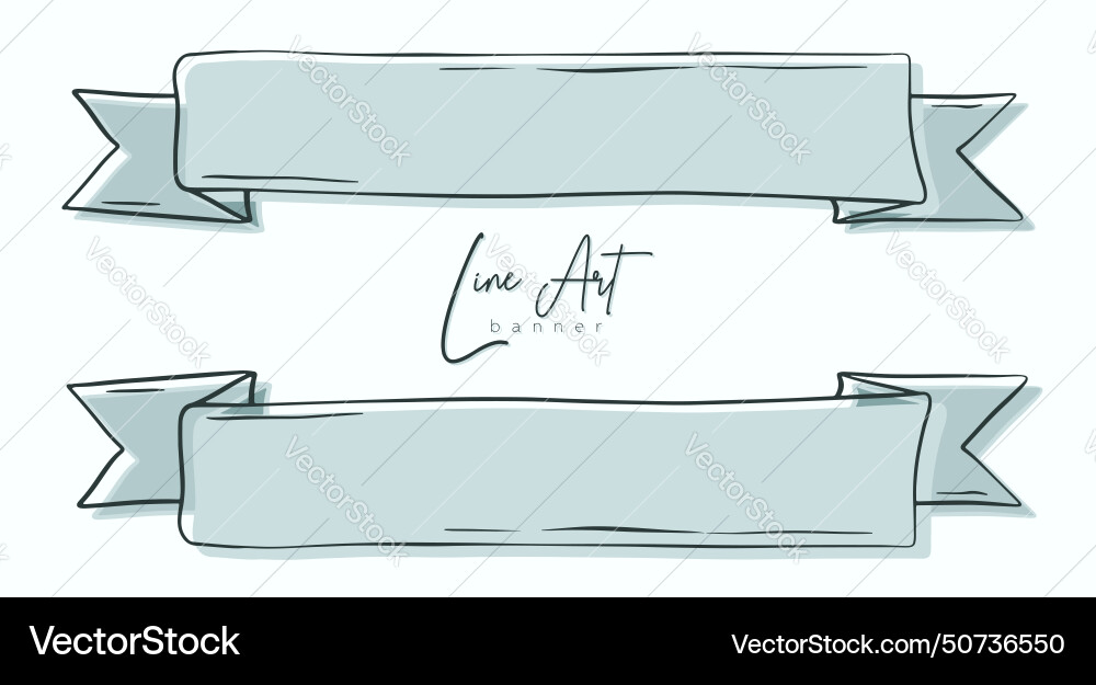 Hand drawn line art ribbon banner Royalty Free Vector Image