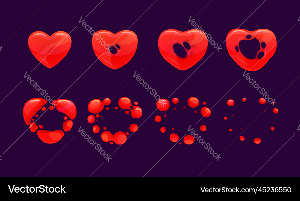 Heart explosion sprite animation frame Royalty Free Vector