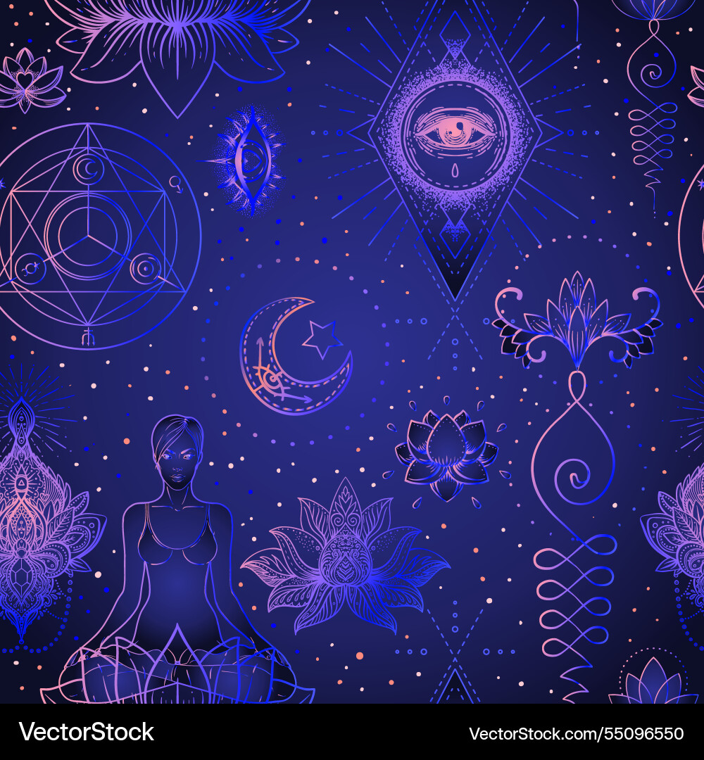 Sacred geometry seamless pattern hindu symbols Vector Image