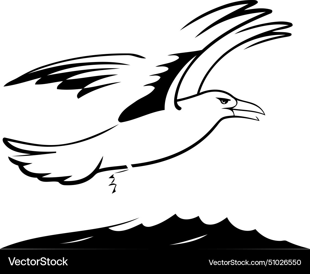 Seagull flying on the waves in flat style Vector Image