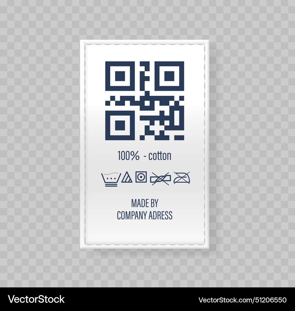 White clothing label featuring a qr code text 100 Vector Image
