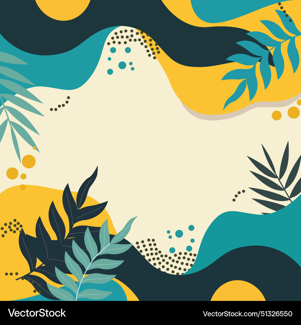 Yellow green fluid frame background with leaves Vector Image