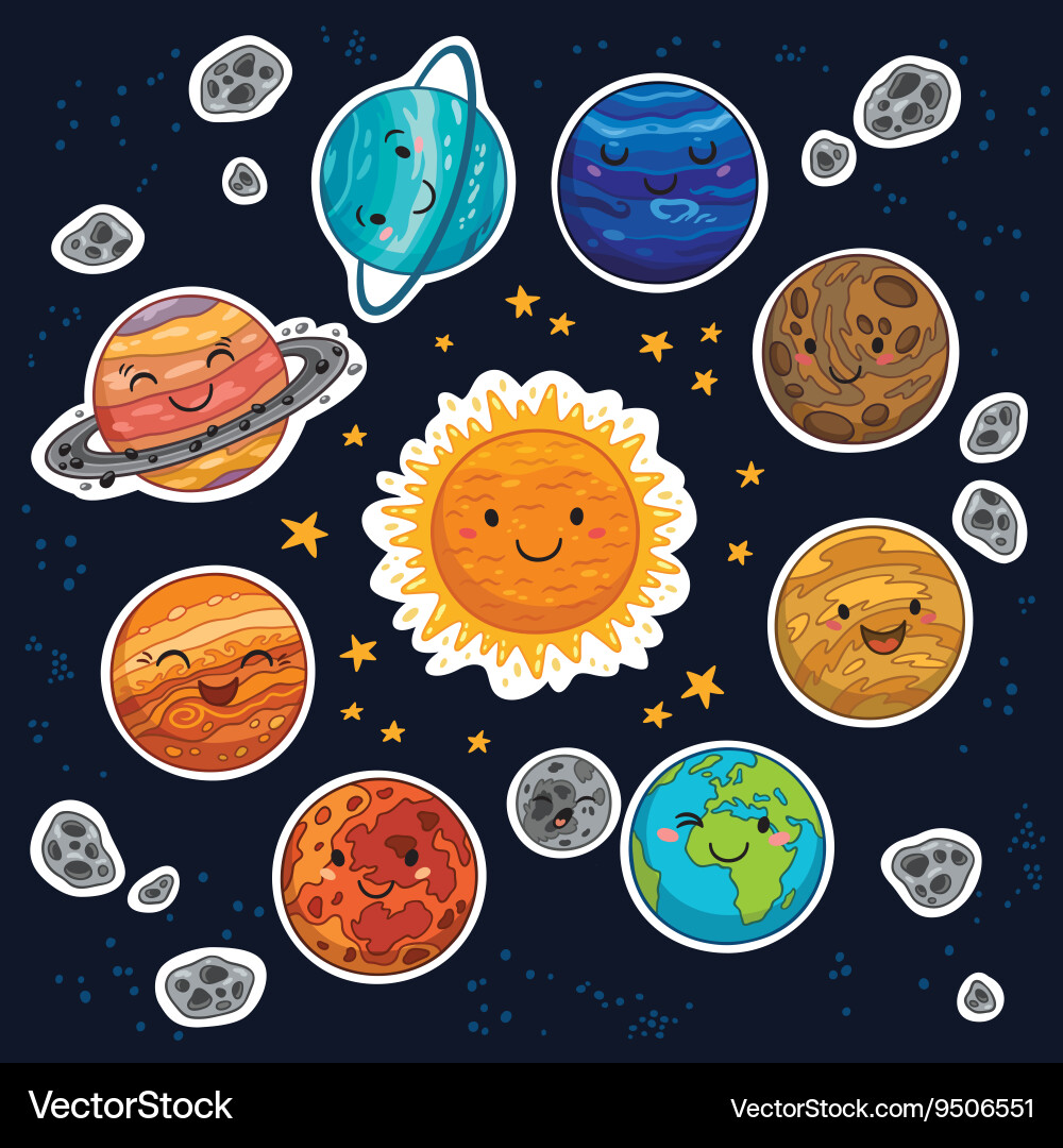 Cartoon Solar System Stickers Royalty Free Vector Image