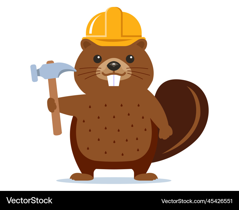 Cheerful Beaver Builder with Hard Hat Royalty Free Vector