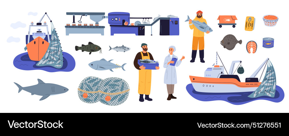 Fishing industry fishery elements vessel Vector Image