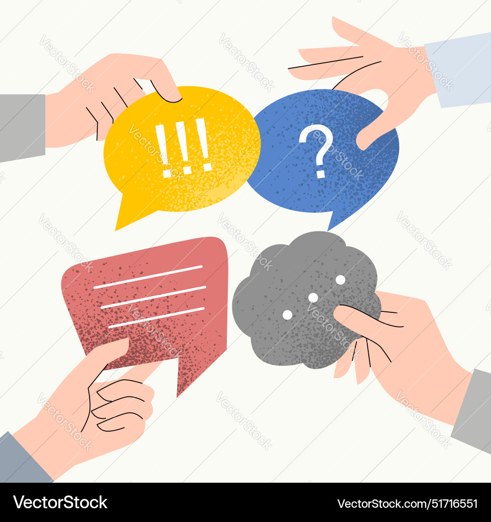 Hands exchange ideas and holding speech bubble Vector Image