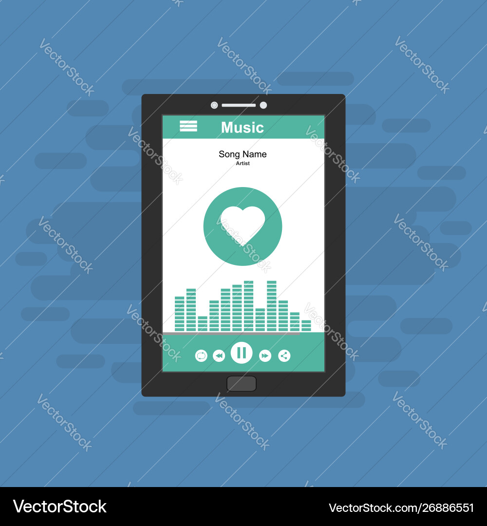Media player application app template with flat Vector Image