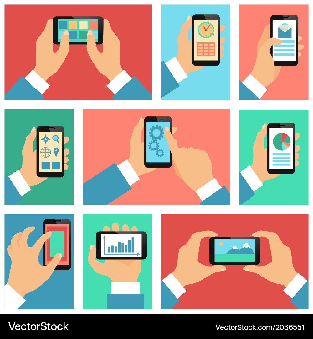 Mobile Phone Usage Icons Royalty Free Vector Image