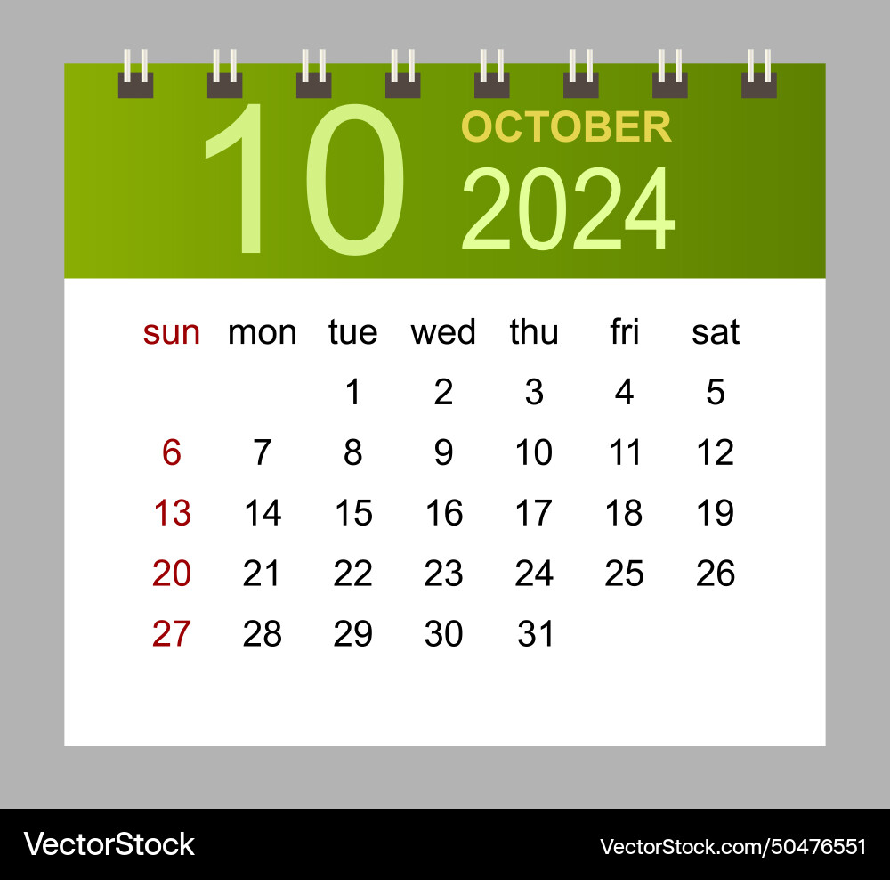 October 2024 monthly calendar template Royalty Free Vector