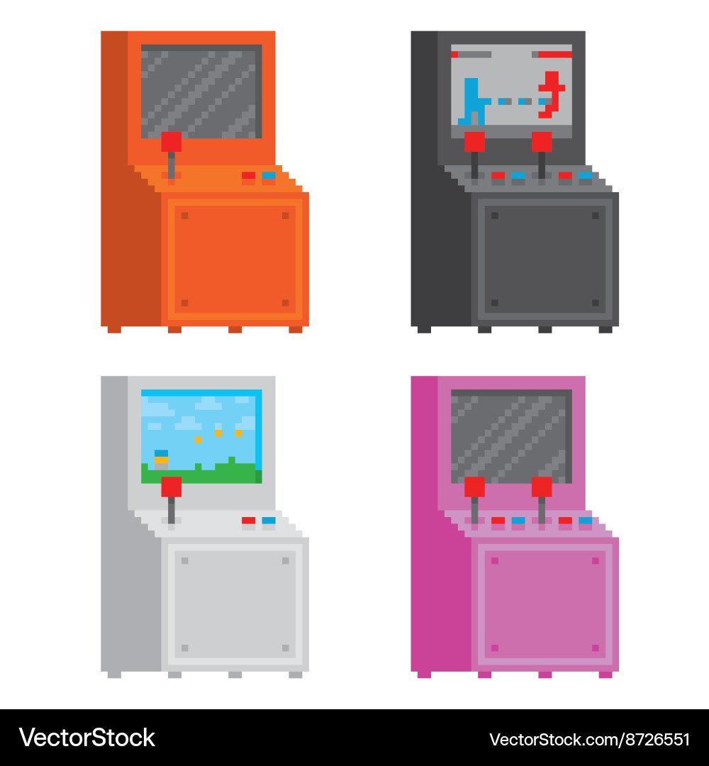 Pixel Arcade Cabinet Set Royalty Free Vector Image