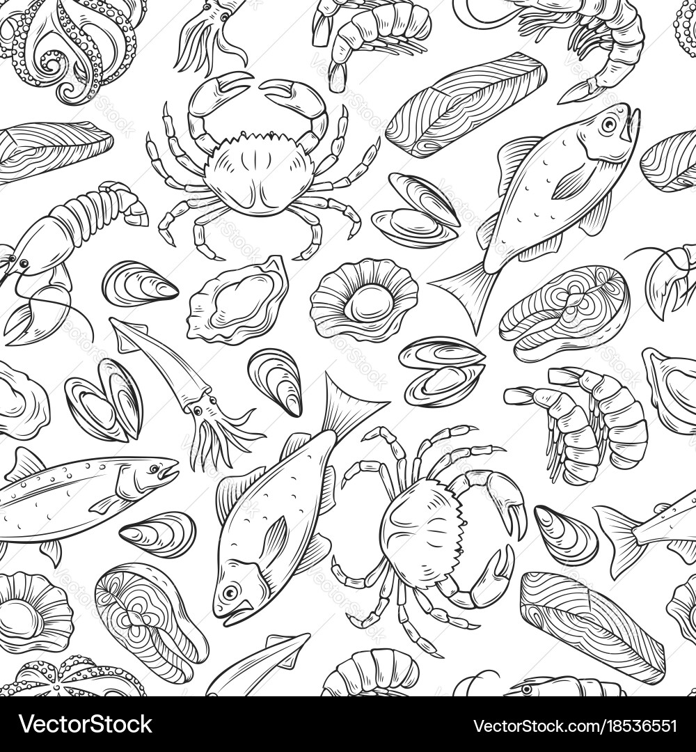 Seafood seamless pattern Royalty Free Vector Image