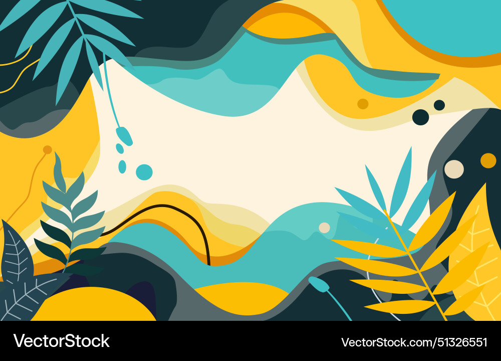 Yellow green fluid frame background with leaves Vector Image