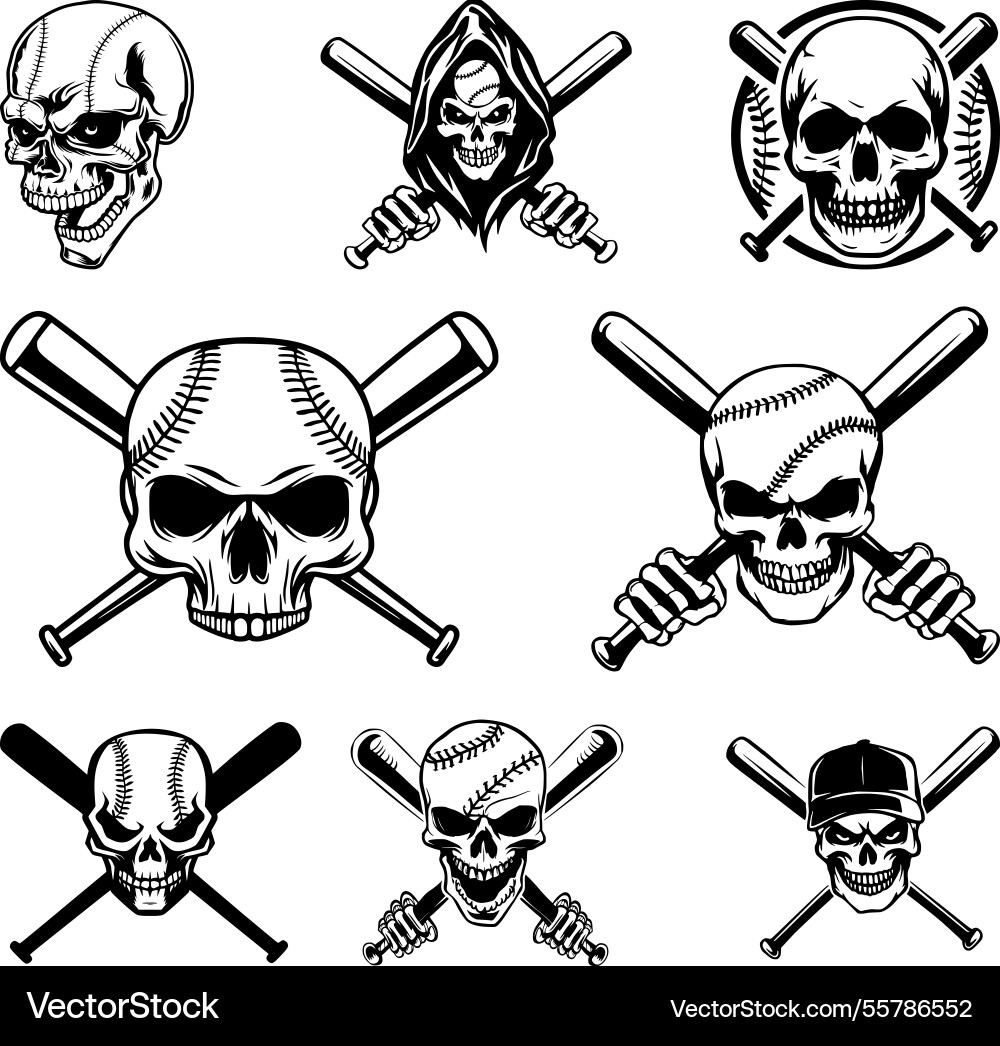 Baseball skull designbaseball bundle Royalty Free Vector