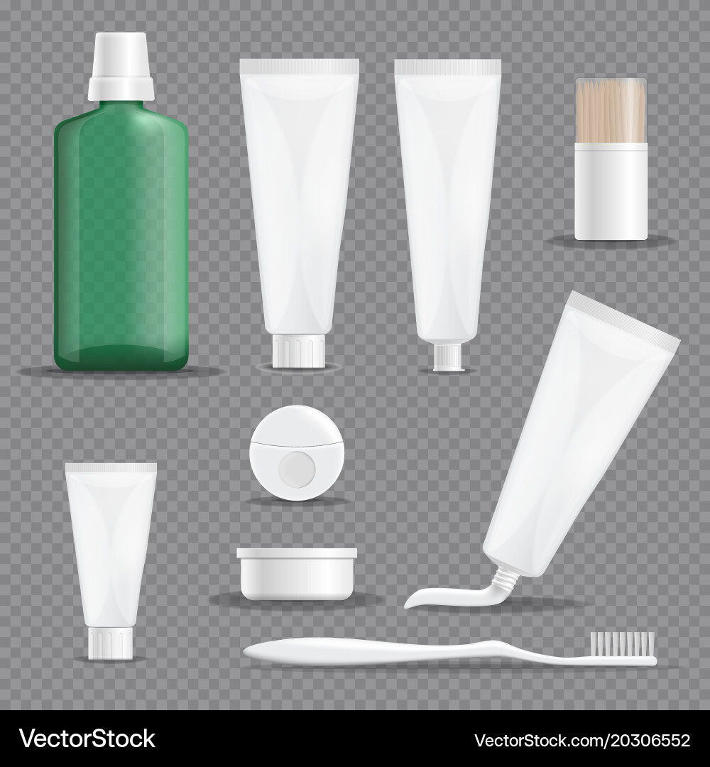 Realistic dentifrices transparent background set Vector Image