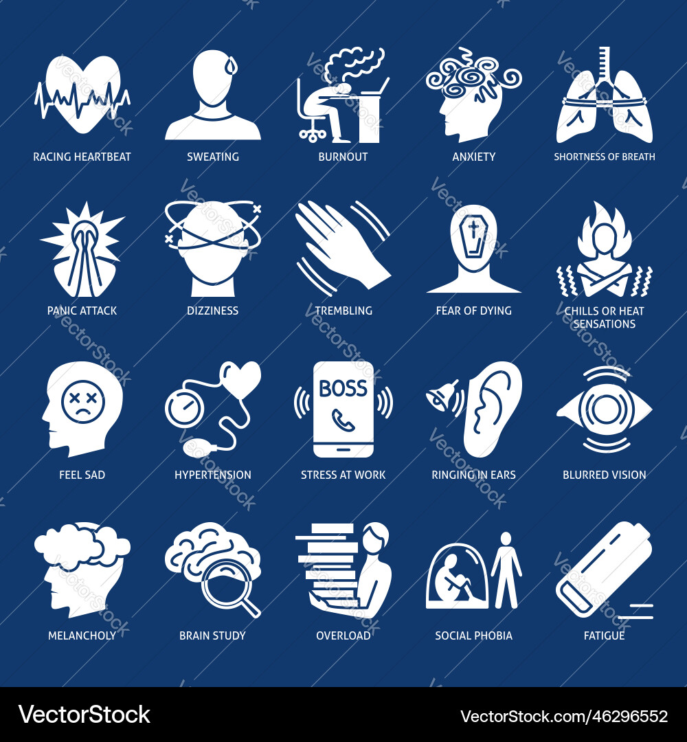 Stress and anxiety icon set Royalty Free Vector Image