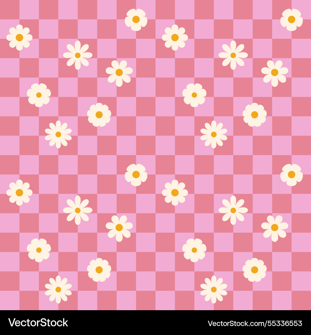 Groovy flower checkered pattern retro seamless Vector Image
