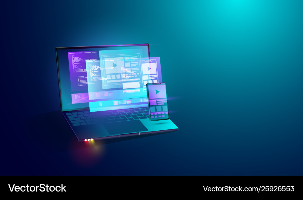 Mobile application development on laptop screen Vector Image