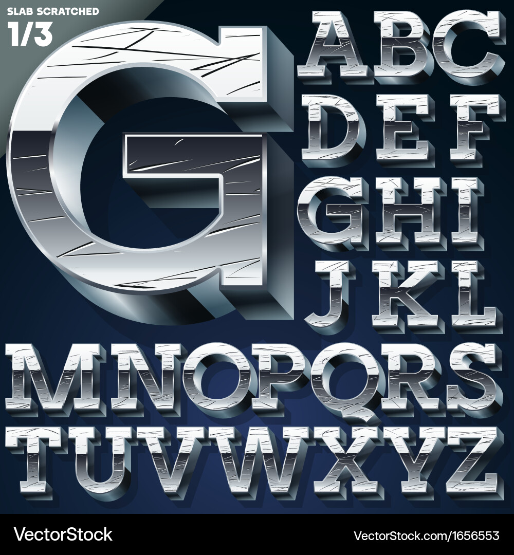 Silver chrome or aluminum 3d alphabet Royalty Free Vector