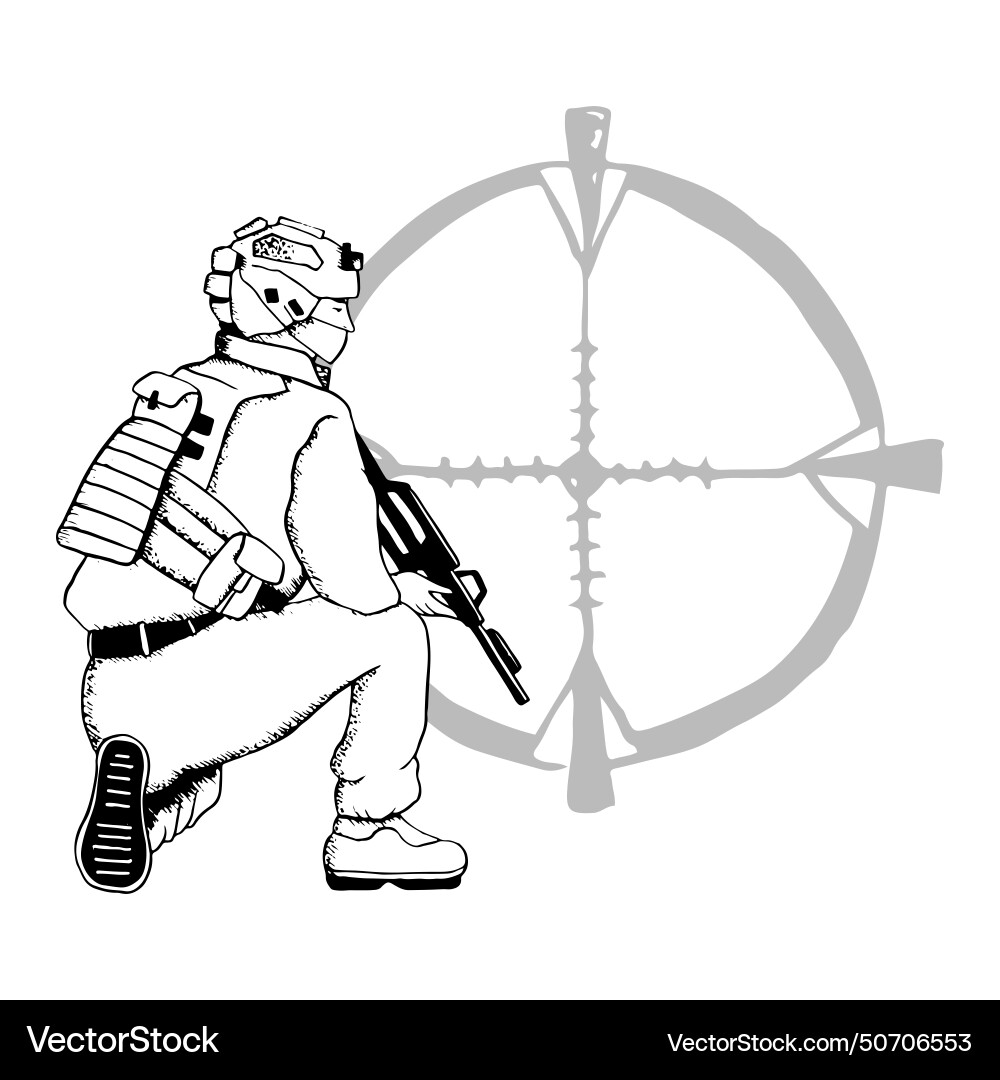 Sniper soldier with rifle and optical sight Vector Image