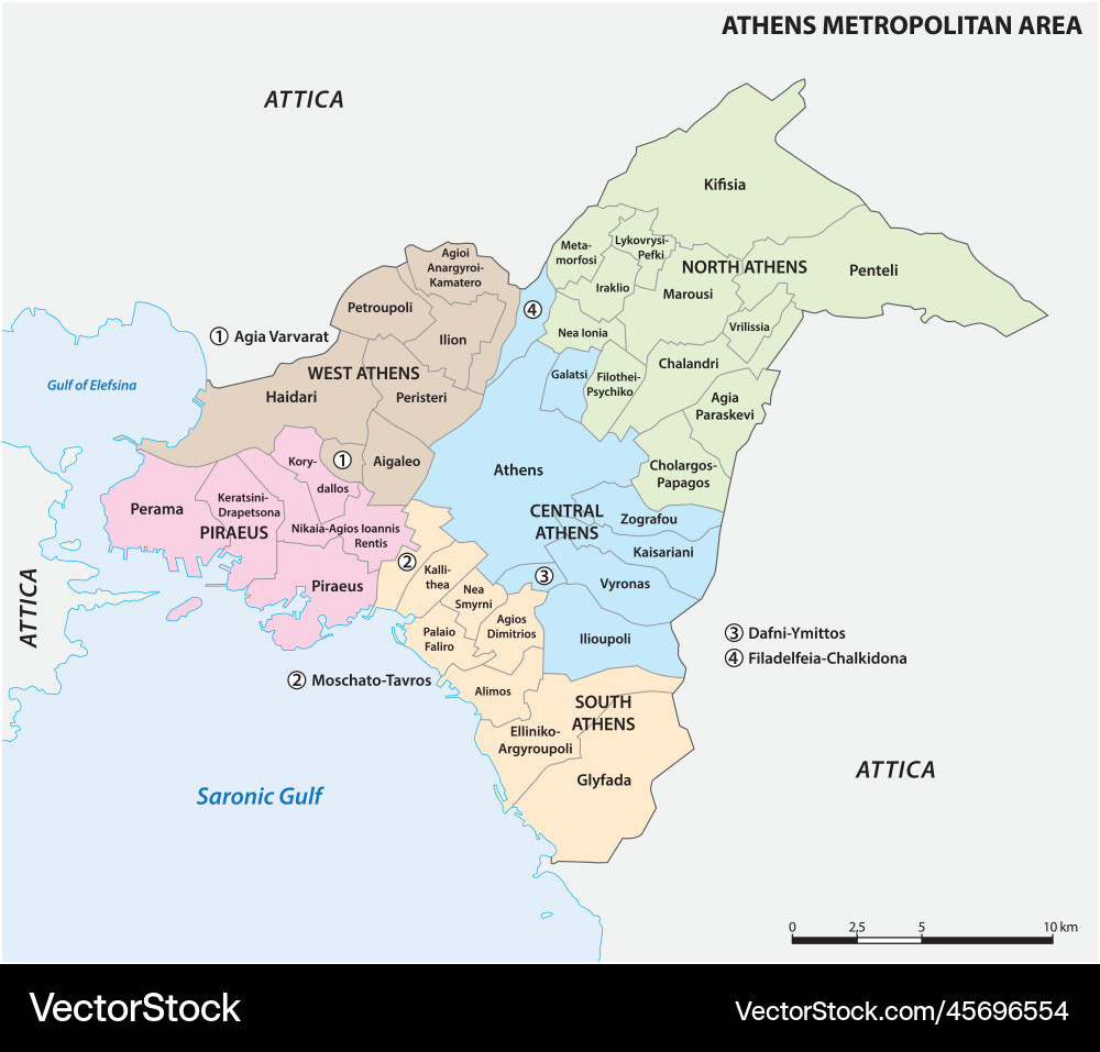 Administrative map of the athens metropolitan Vector Image
