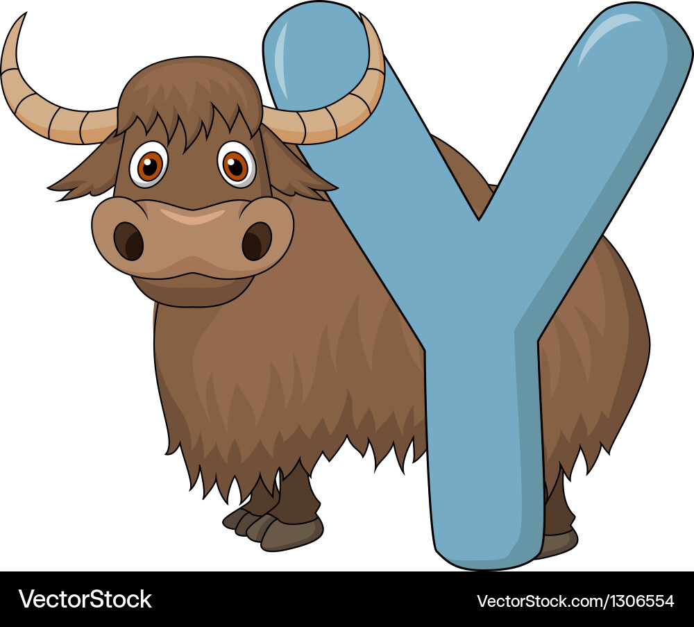 Alphabet y with yak cartoon Royalty Free Vector Image