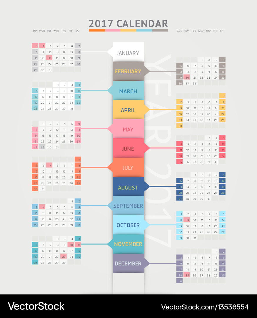 Calendar 2017 print template design Royalty Free Vector