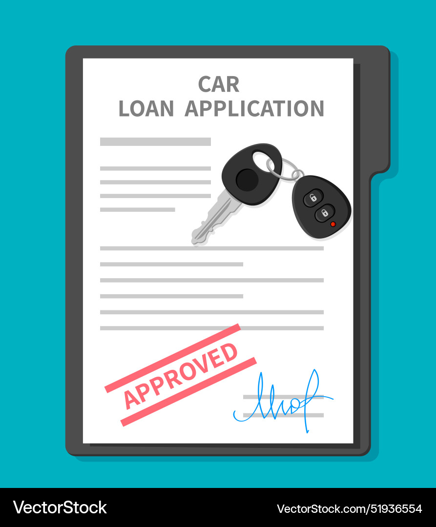 Car loan application document with approved stamp Vector Image