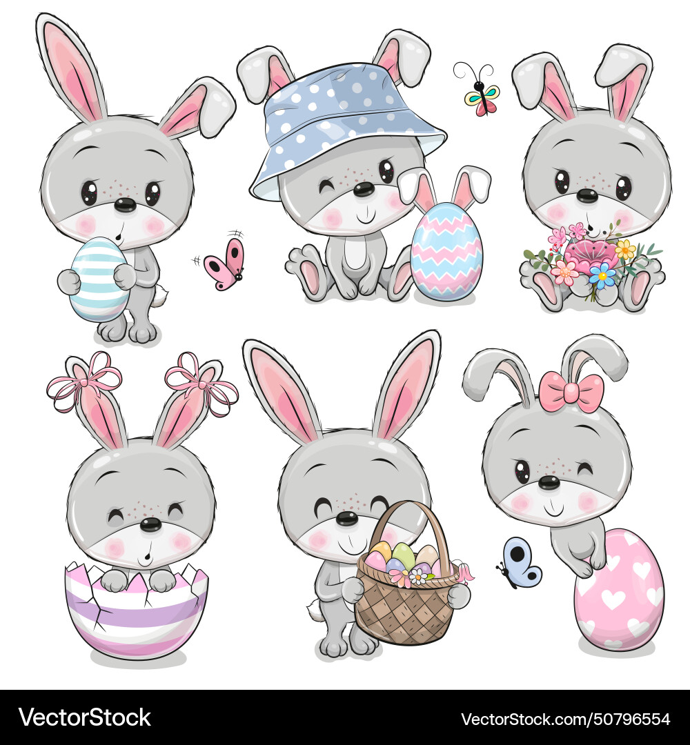 Easter set with cute cartoon rabbits Royalty Free Vector
