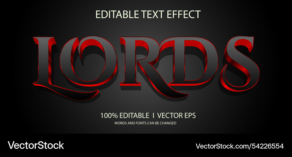 Editable lords text effect with modern style Vector Image